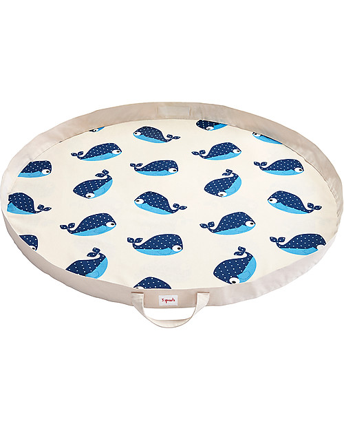 2 in 1 Play Mat Bag 100 Cotton Canvas Whale 112 cm diameter