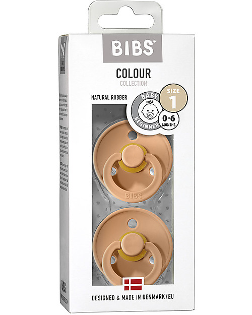 BIBS Colour Pacifier - Round Nipple in Latex - Set of 2 - Peach and ...