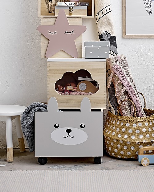 Bloomingville Storage Box with Wheels Rabbit Paulownia Wood unisex bambini