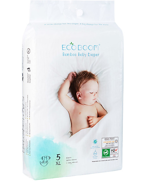 Eco Boom Biodegradable Bamboo Diaper Size XL 12kg Large Pack 62 Pieces unisex bambini