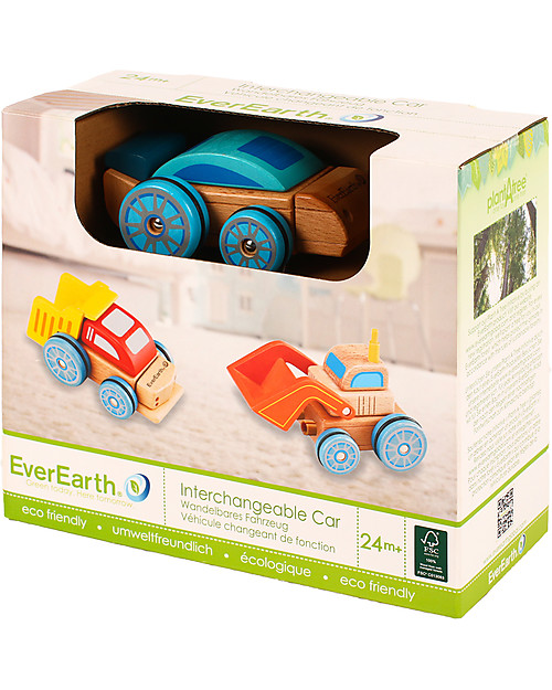 EverEarth Interchangeable Car: Digger+Trug+Racing Car - FSC boy