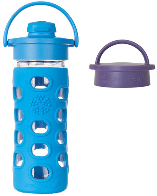 Lifefactory Glass Bottle with Flip Cap and Silicone Sleeve 12 oz 350 ml Ocean Blue unisex bambini