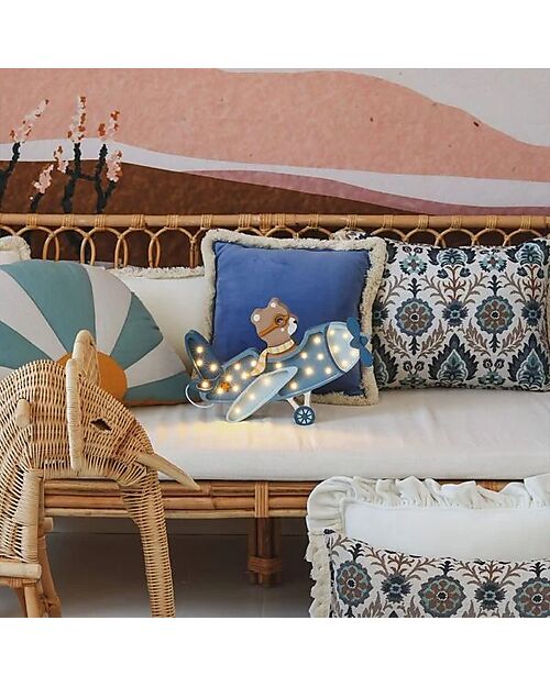 Little Lights LED Lamp with Dimmer - Vintage Aircraft with Bear - Denim ...